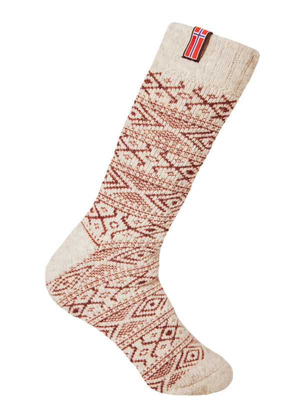Nordic wool socks with a small woven Norwegian flag, nature / red ...